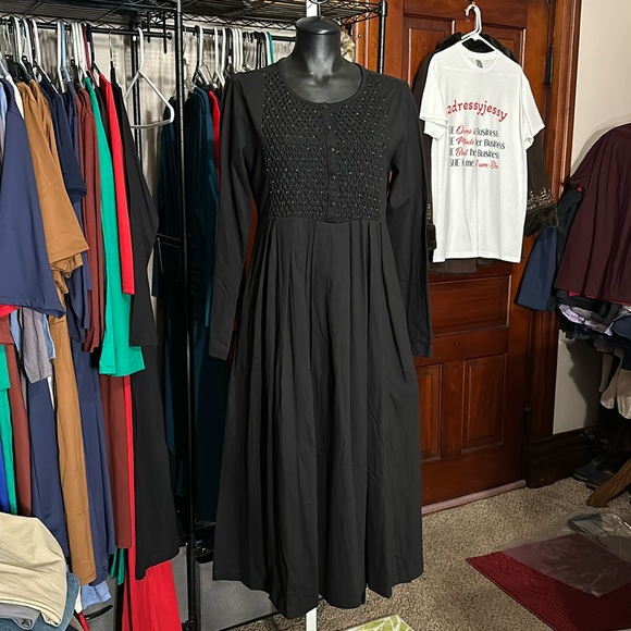 The Paragon | Dresses | The Paragon Smocked And Beaded Black Midi Dress ...